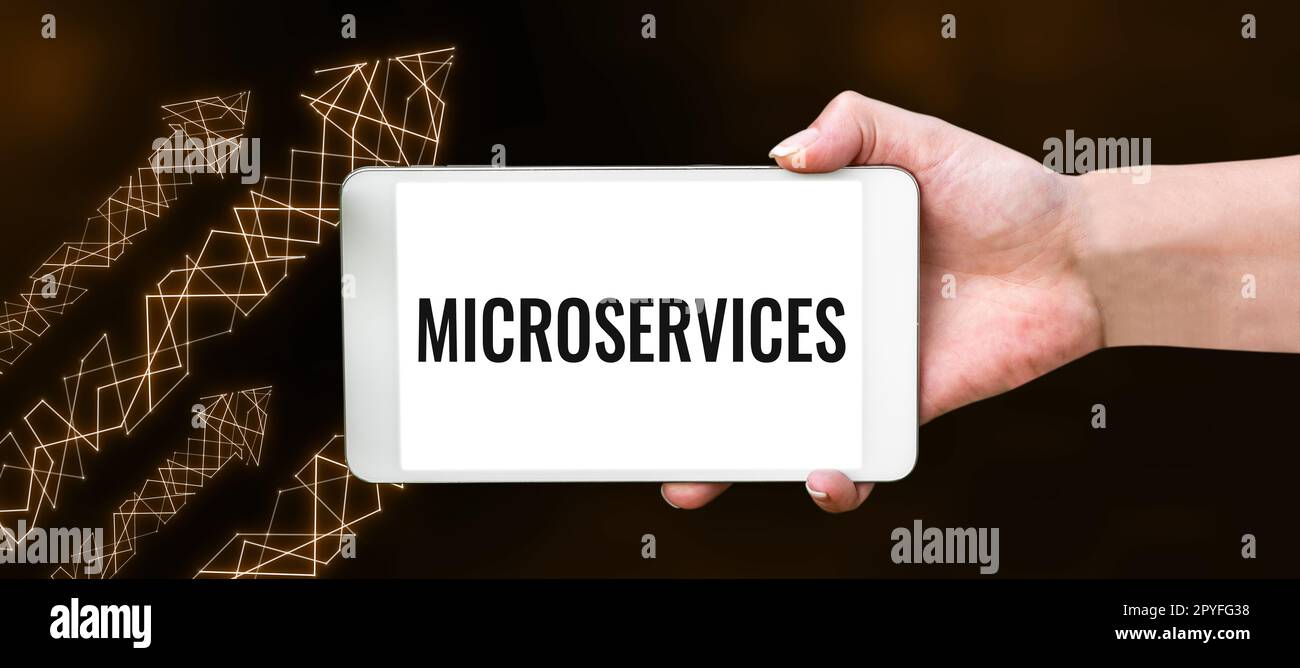 Text sign showing Microservices. Concept meaning Software development ...