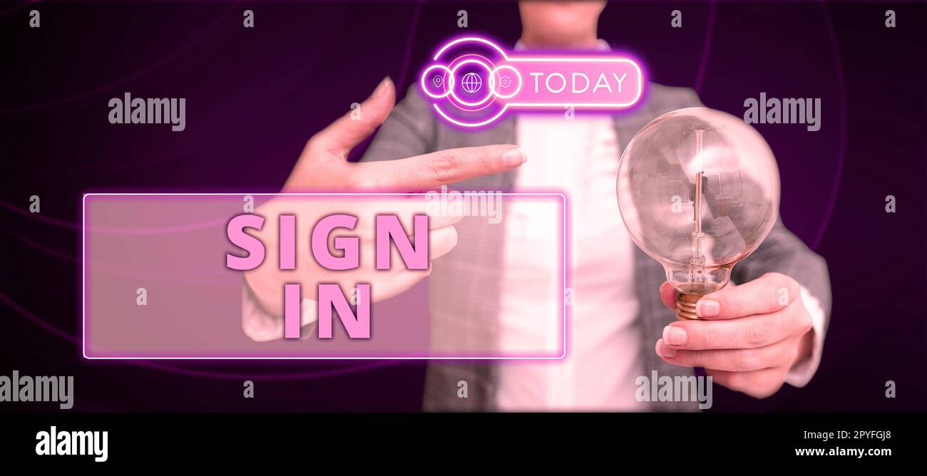 Text sign showing Sign In. Concept meaning to write your name on a form ...