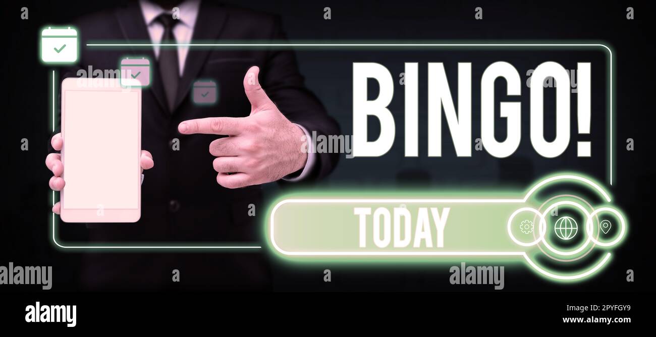 Text caption presenting Bingo. Concept meaning game of chance in which ...