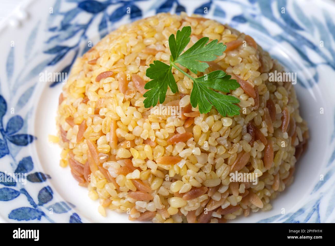 Traditional delicious Turkish food, bulgur pilaf with vermicelli ...