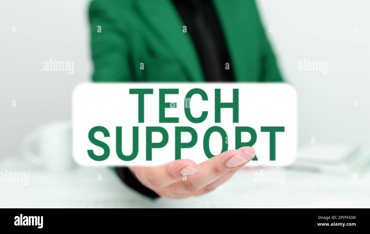 Text caption presenting Tech Support. Business idea Assisting individuals who are having ...