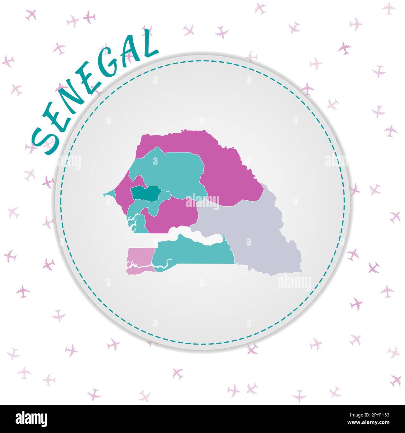 Senegal map design. Map of the country with regions in emerald-amethyst color palette Stock ...