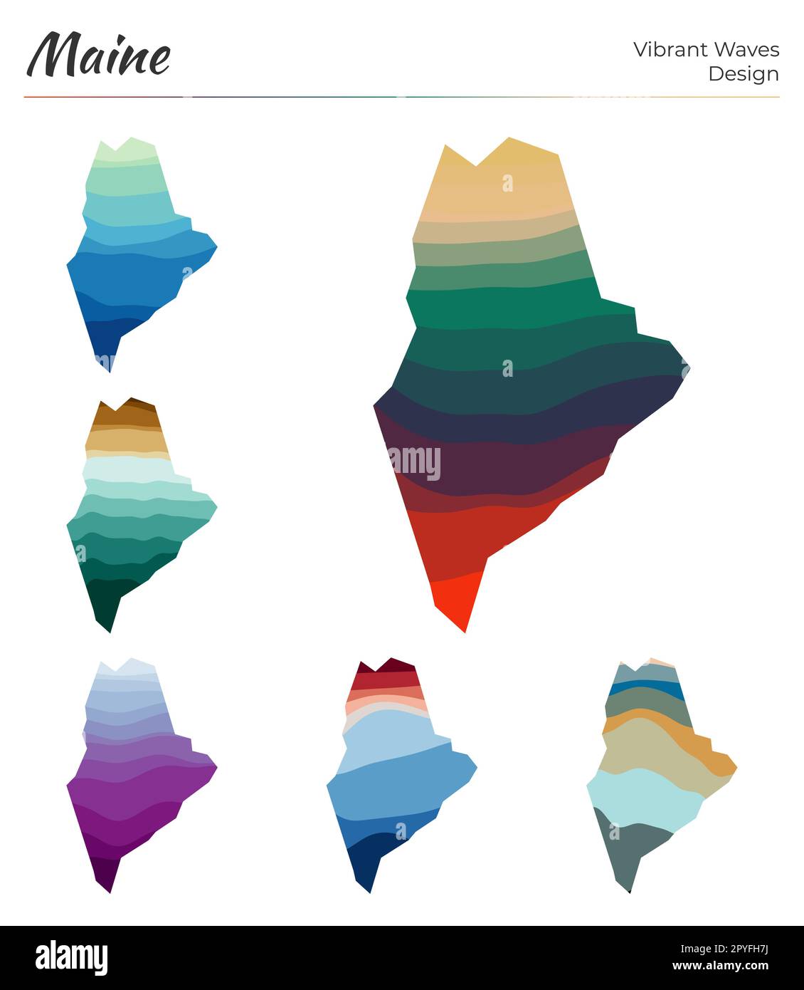 Set of vector maps of Maine. Vibrant waves design. Bright map of us ...