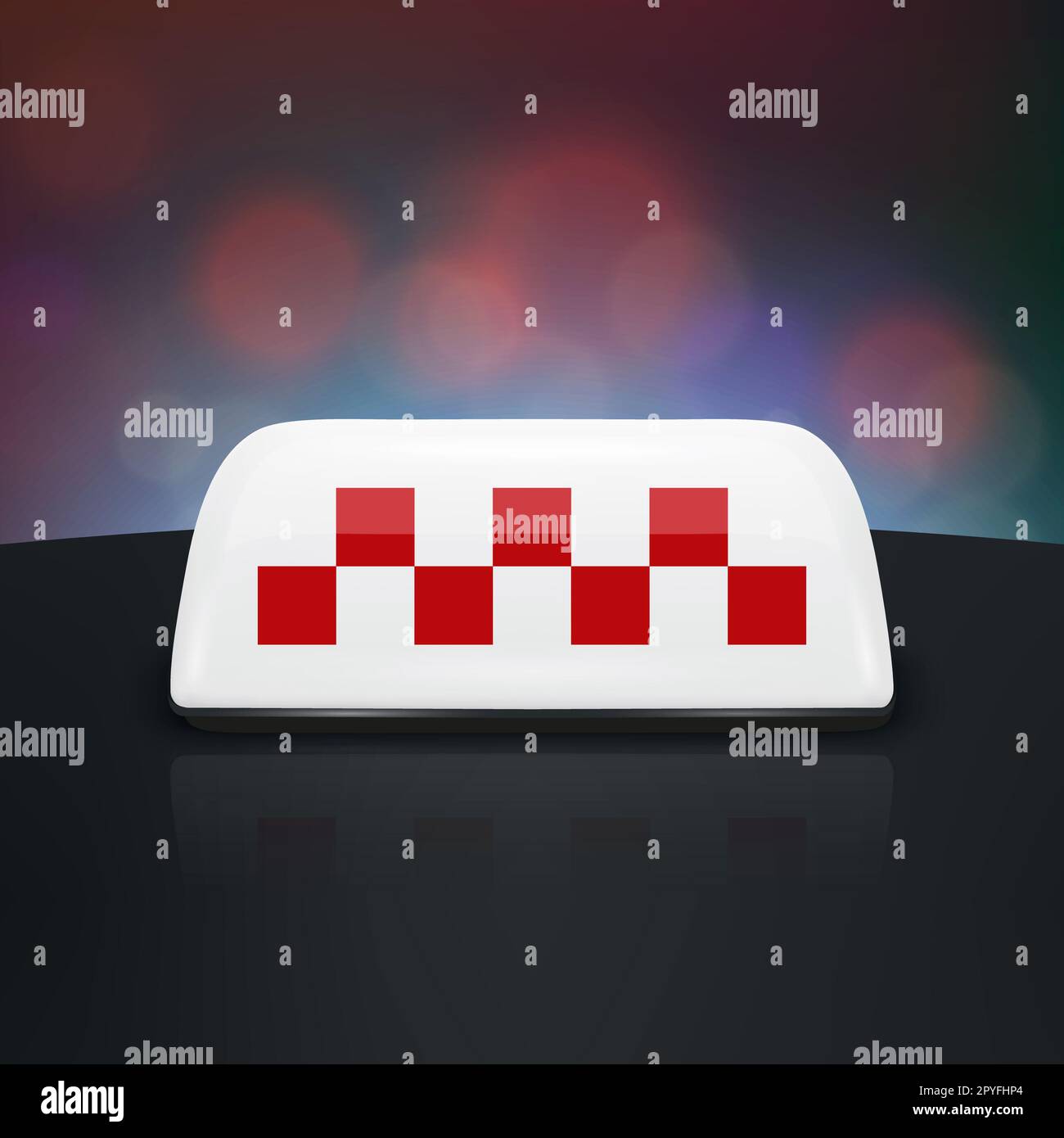 Vector White Taxi Car Sign with Red Text Closeup on the Black Roof ...