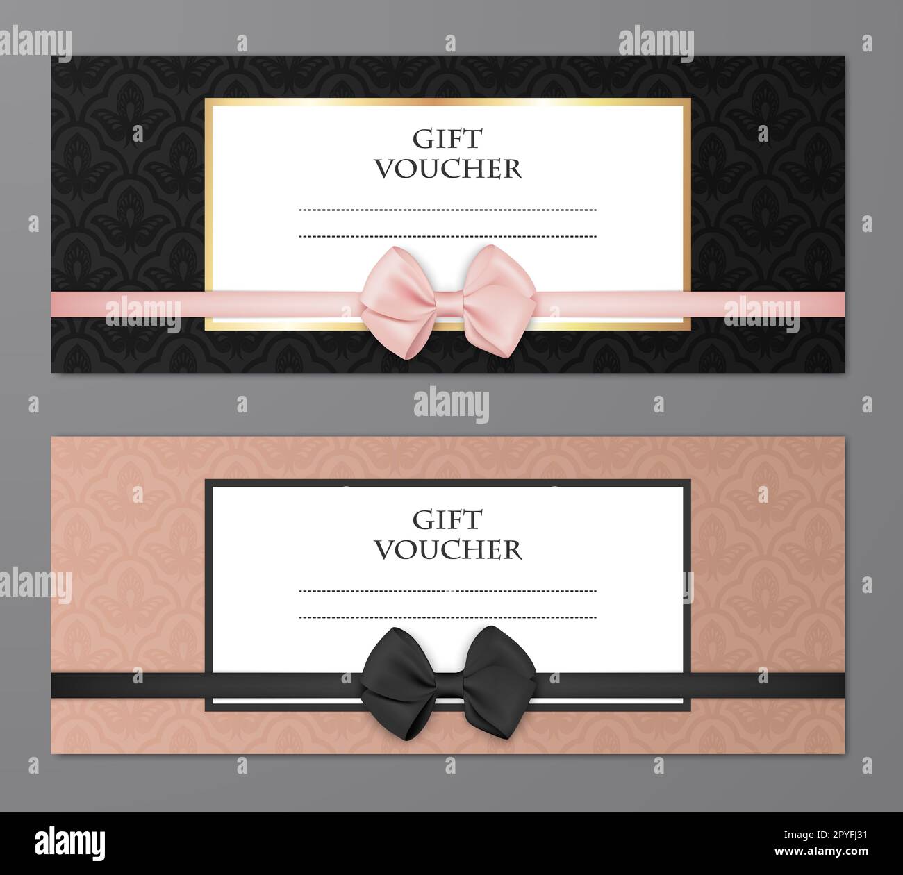 Modern gift voucher template set with floral pattern and beautiful bow ...