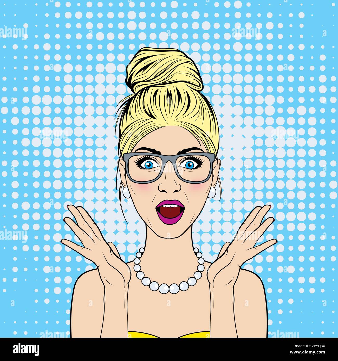 Beautiful Surprised Woman In The Pop Art Comics Style Vector Eps10
