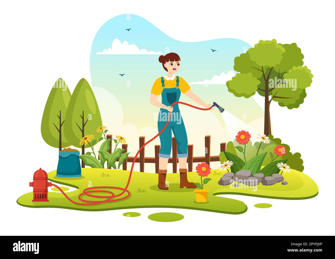 Gardener Illustration with Garden Tools, Farming, Grows Vegetables in ... Gardener Illustration with Garden Tools, Farming, Grows Vegetables in ...