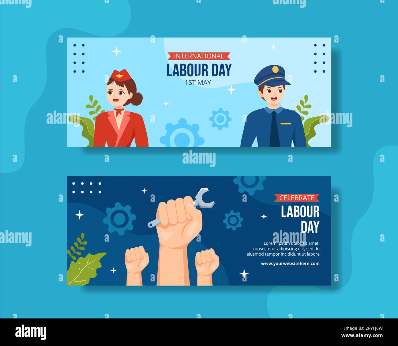 Happy Labor Day Horizontal Banner Cartoon Hand Drawn Templates ...