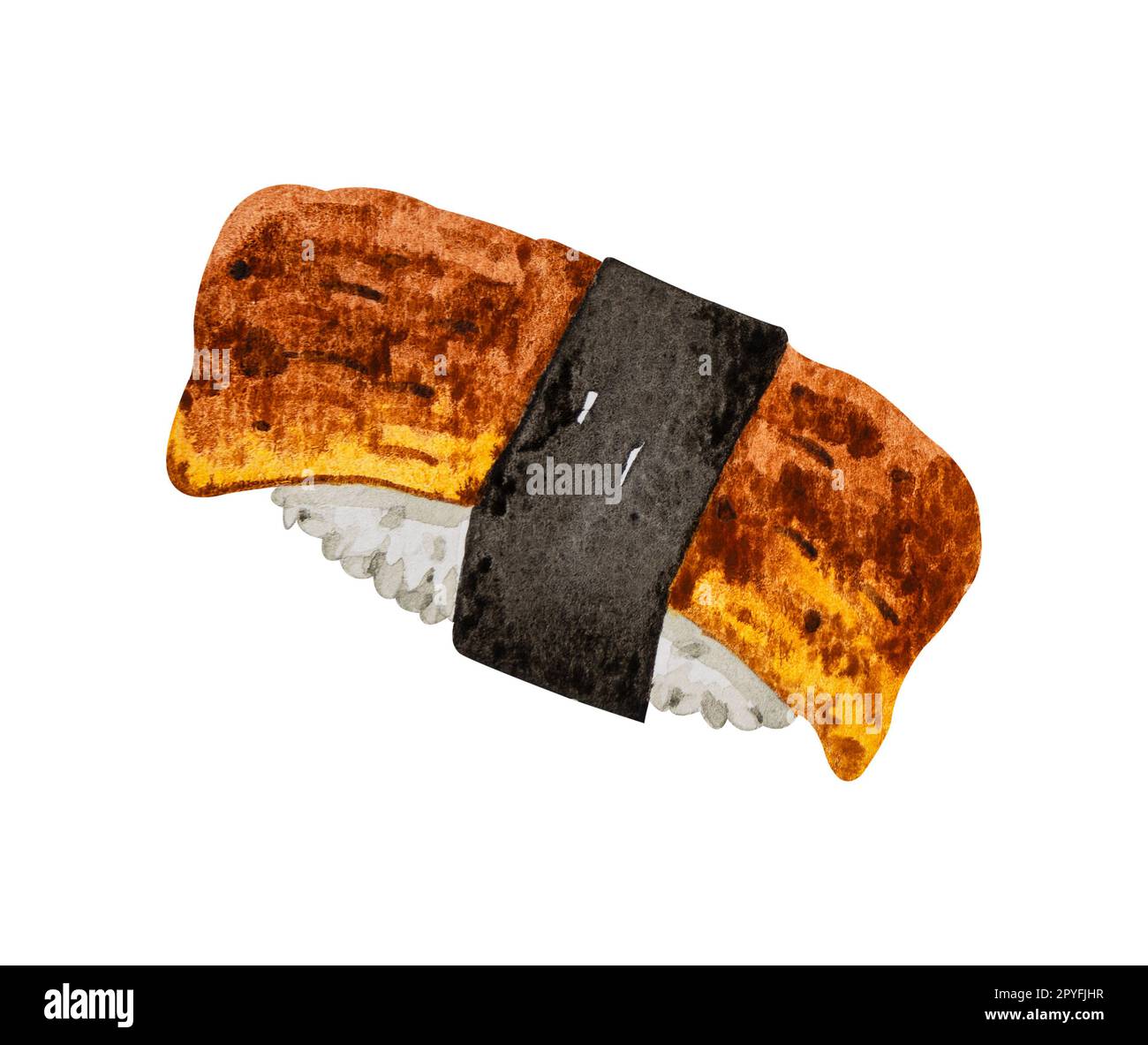 Unagi eel nigiri sushi. Japanese food Hand drawn watercolor Stock Photo - Alamy