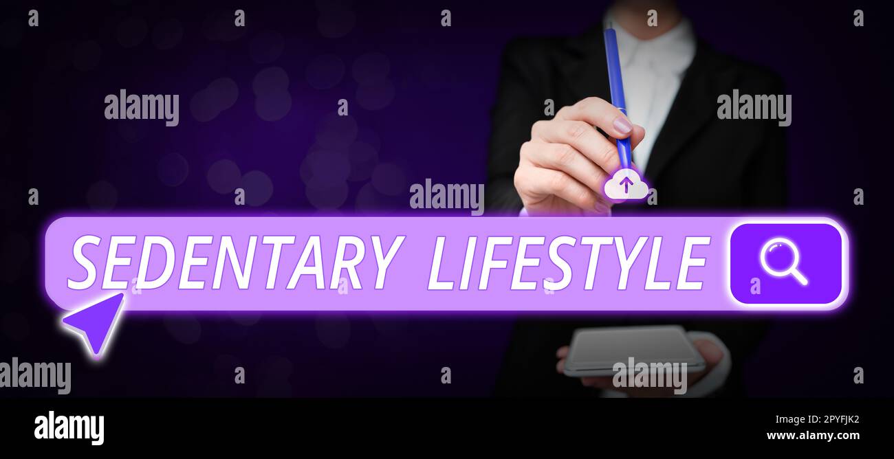 Hand writing sign Sedentary Lifestyle. Business concept ways and means ...