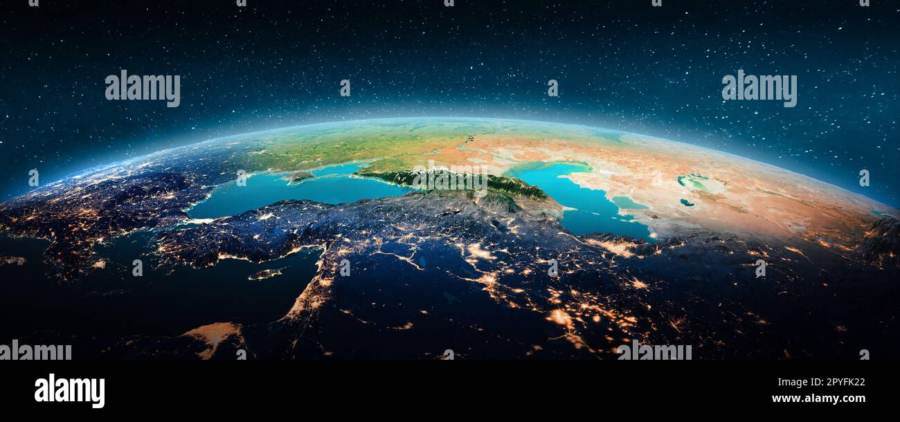 East Europe city lights. Elements of this image furnished by NASA. 3d ...