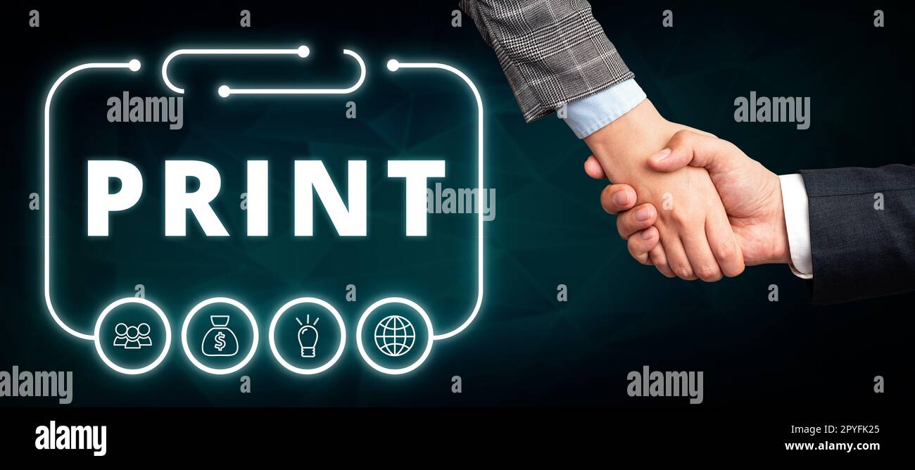 Text caption presenting Print. Concept meaning involving transfer of ...