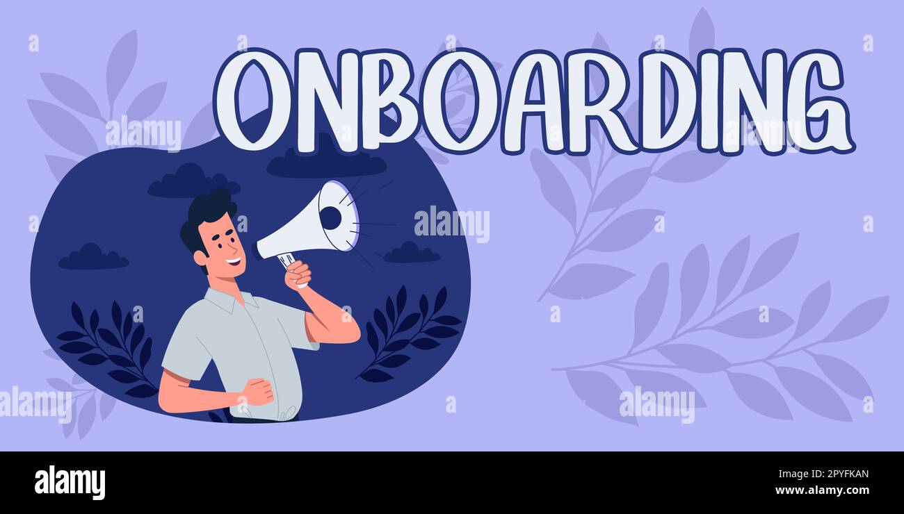 Hand writing sign Onboarding. Word for Action Process of integrating a ...