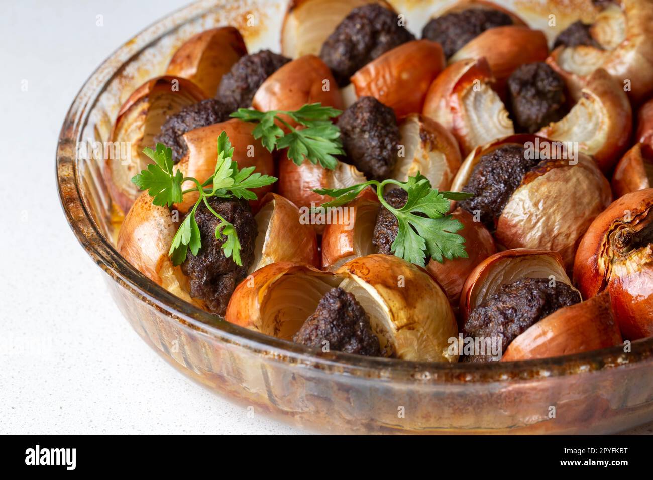 Traditional Turkish food; Onion kebab (Turkish name; Sogan kebabi ...