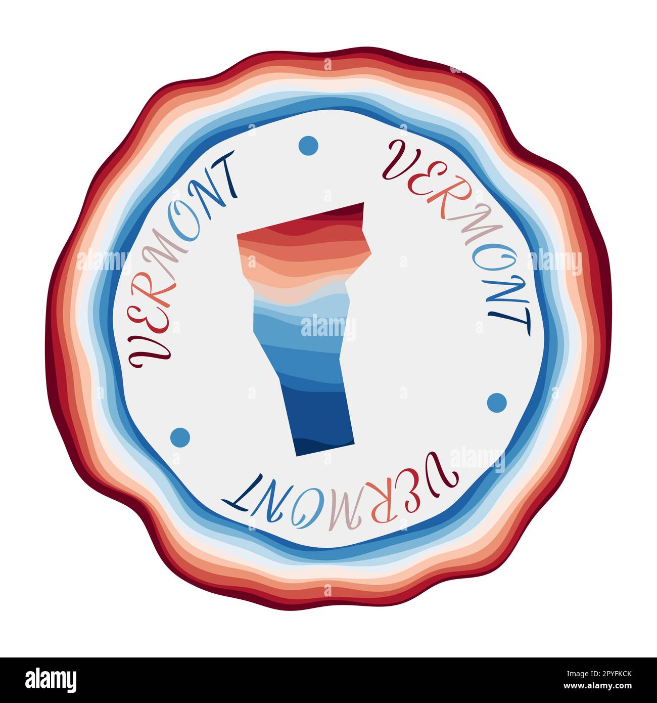 Vermont badge. Map of the US state with beautiful geometric waves and ...