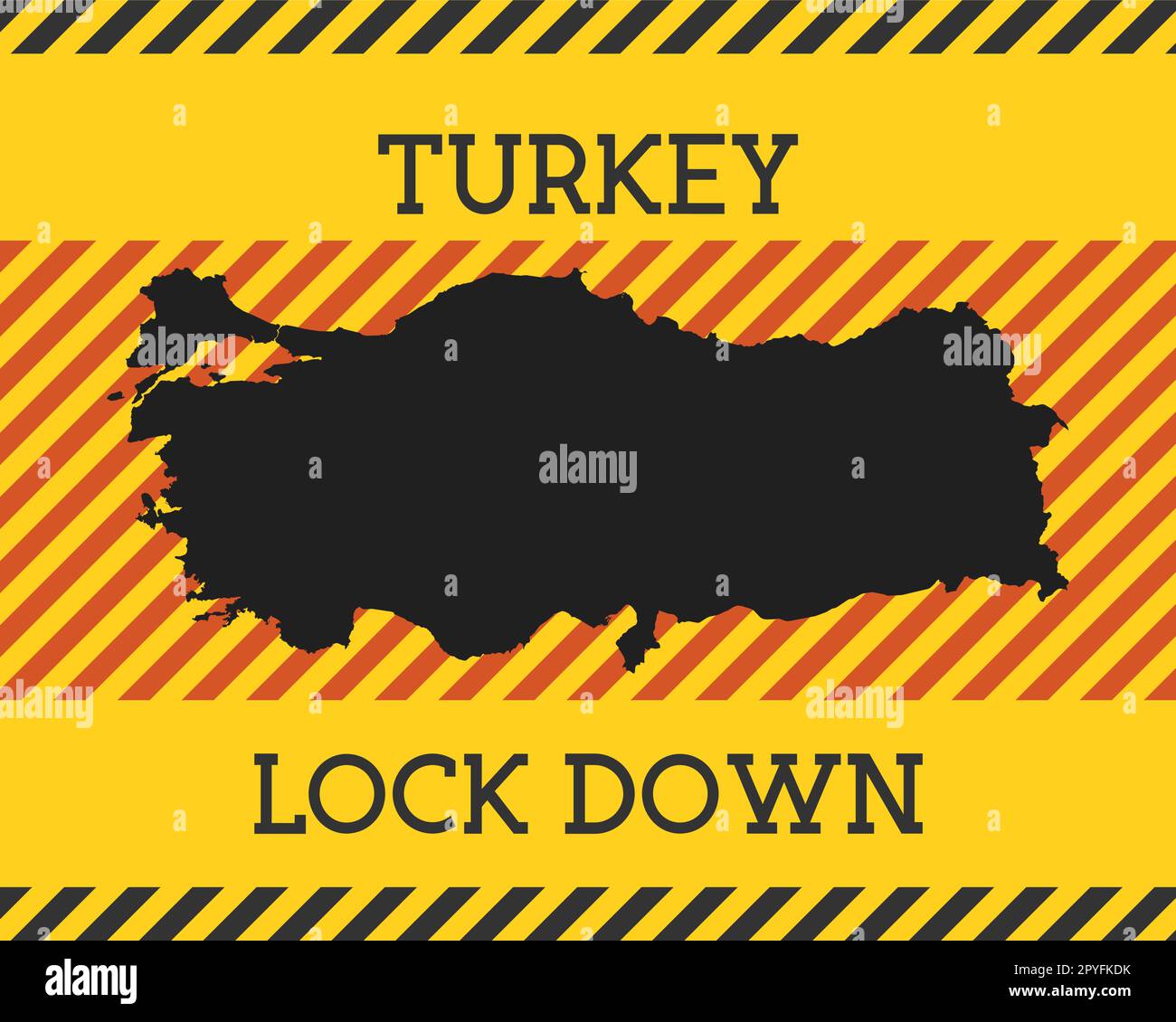 Turkey Lock Down Sign. Yellow country pandemic danger icon. Vector ...