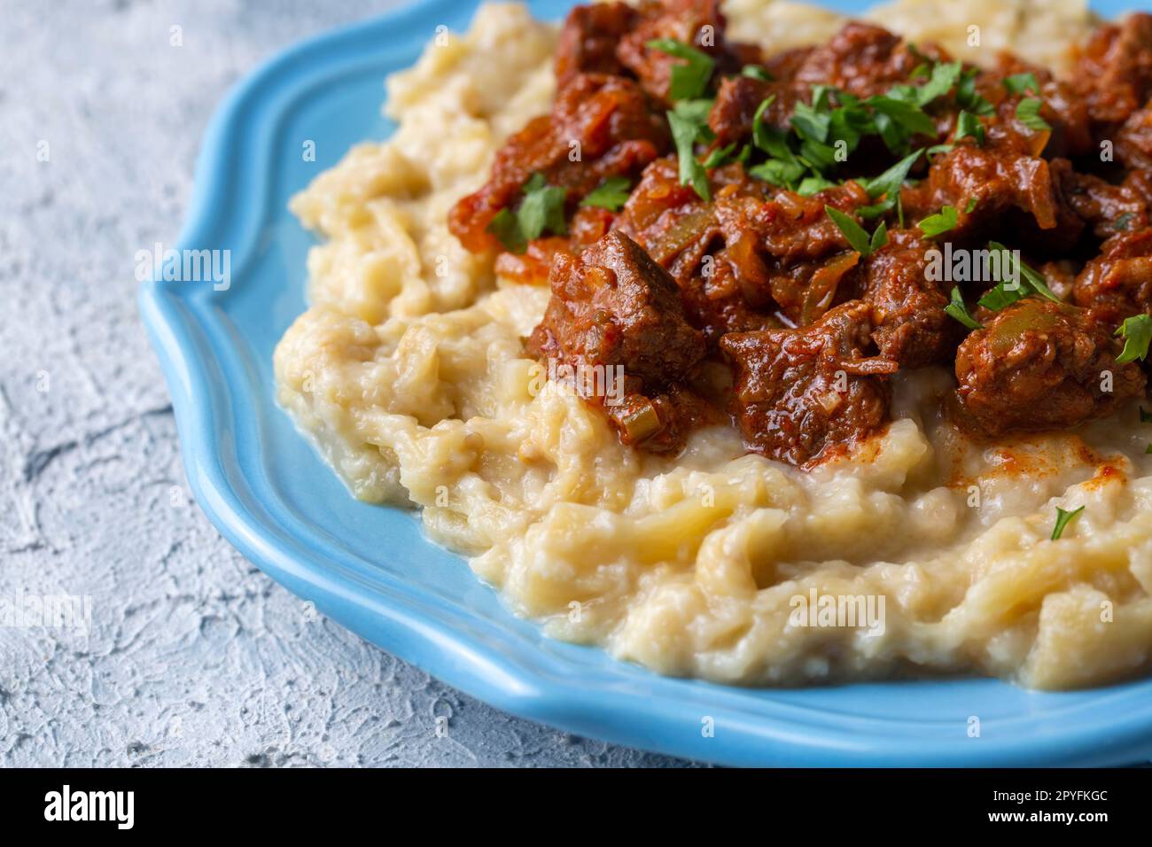 Turkish Food Hunkar Begendi made with Eggplant and Meat Stock Photo - Alamy