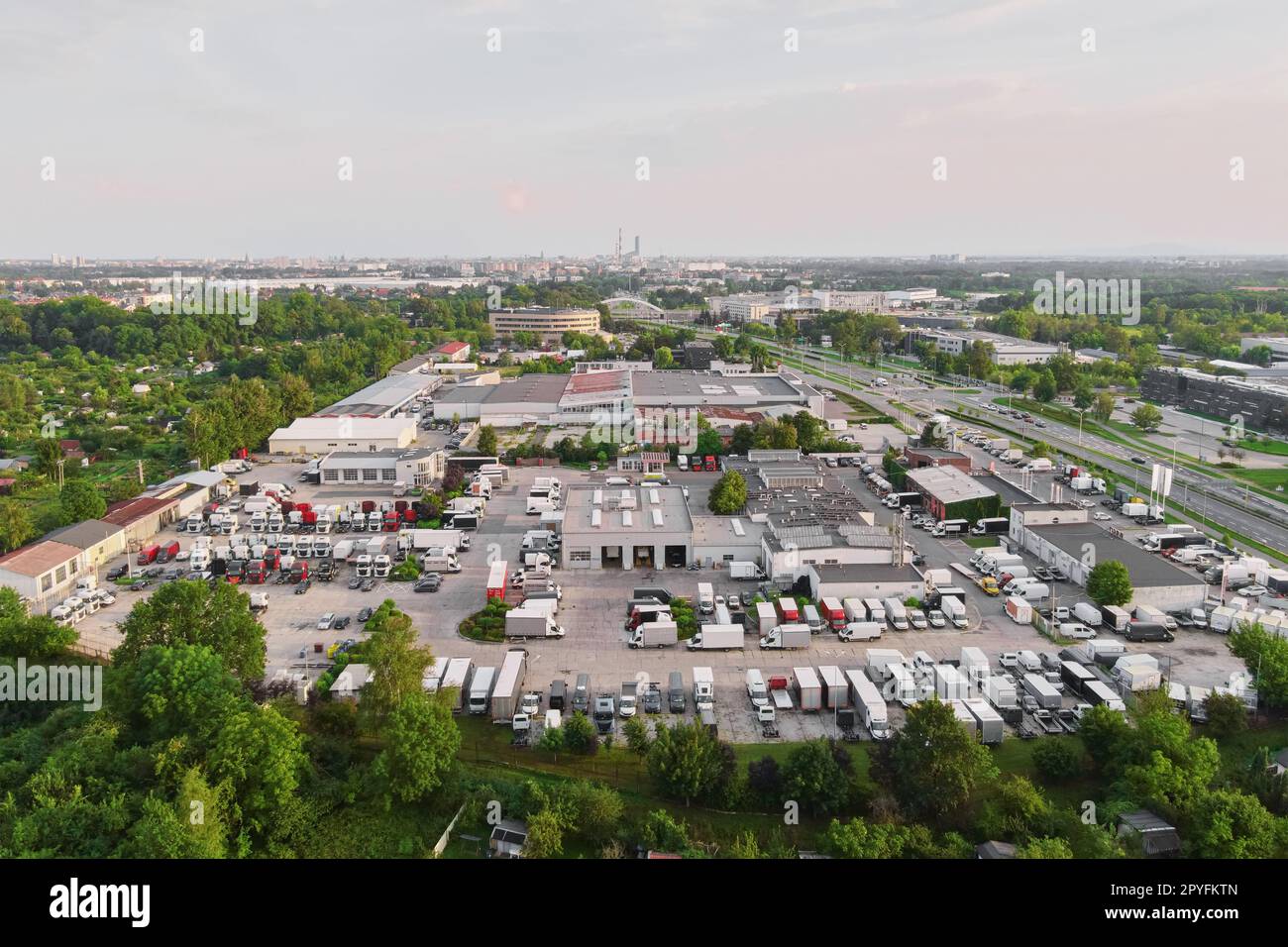 Logistic warehouse in suburban area, aerial view. Industrial center ...