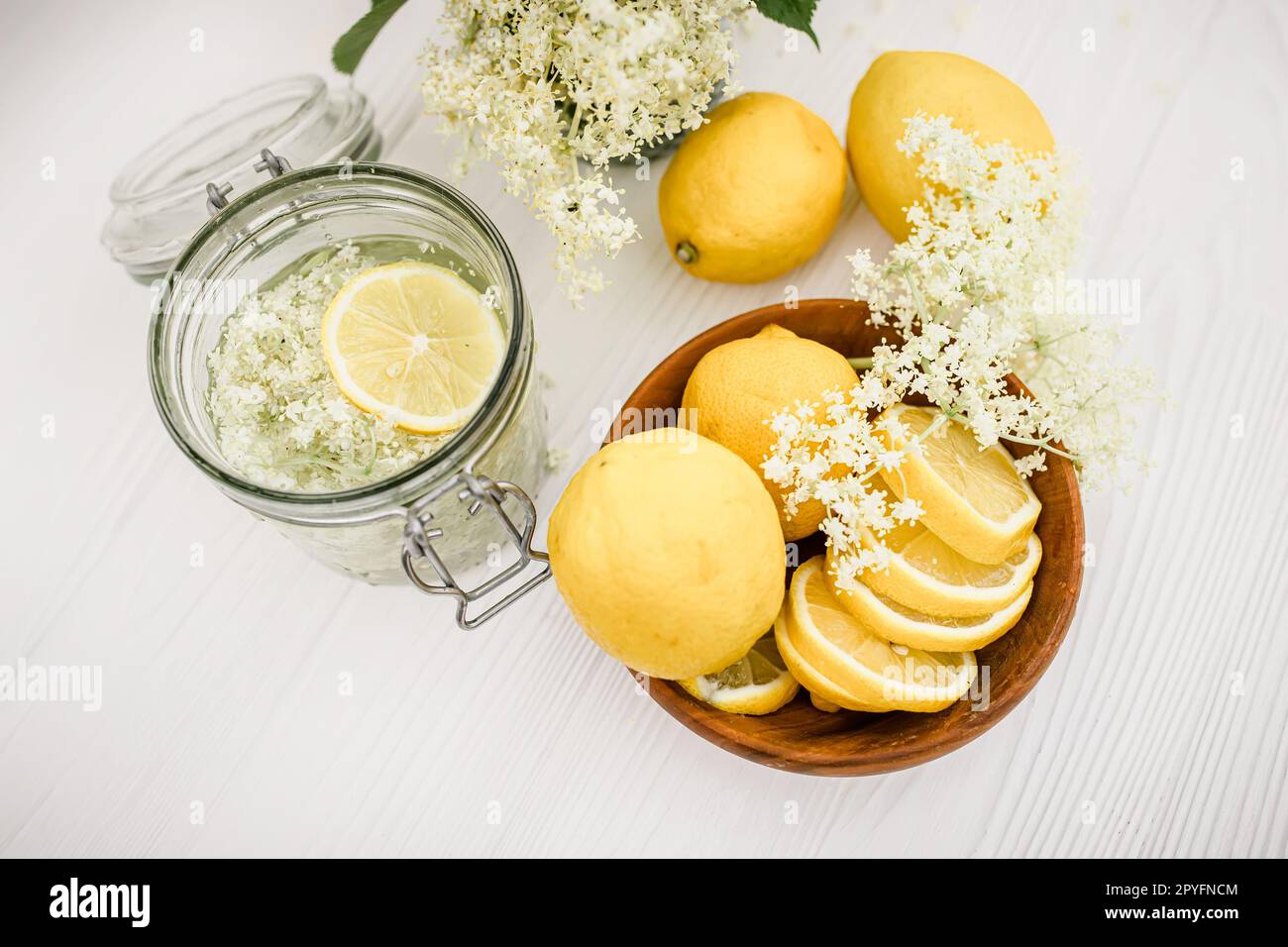 Canned drink with elderberry and lemon. A refreshing summer drink with ...