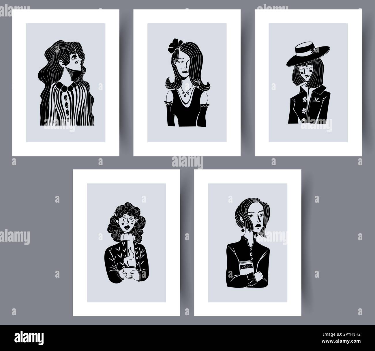 Portrait women scandinavian characters wall art print. Printable ...