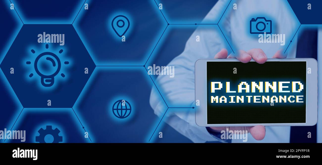 Hand writing sign Planned Maintenance. Internet Concept Check ups to be ...