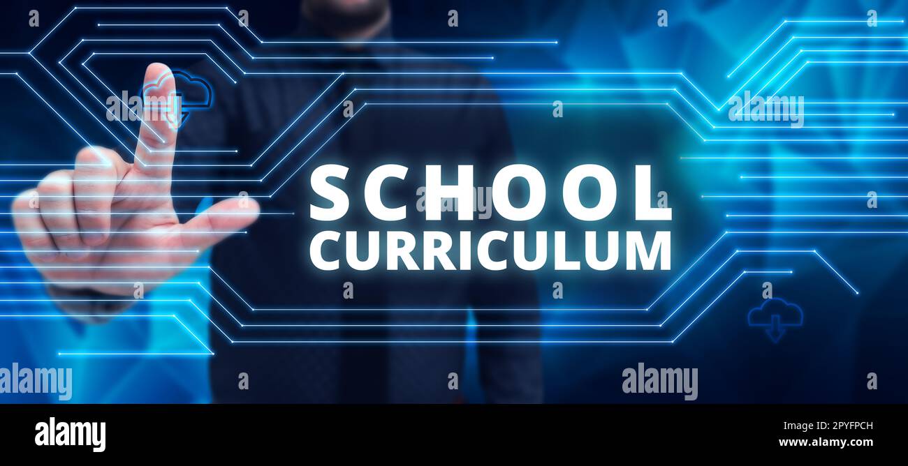 Hand writing sign School Curriculum. Word for designed to provide ...