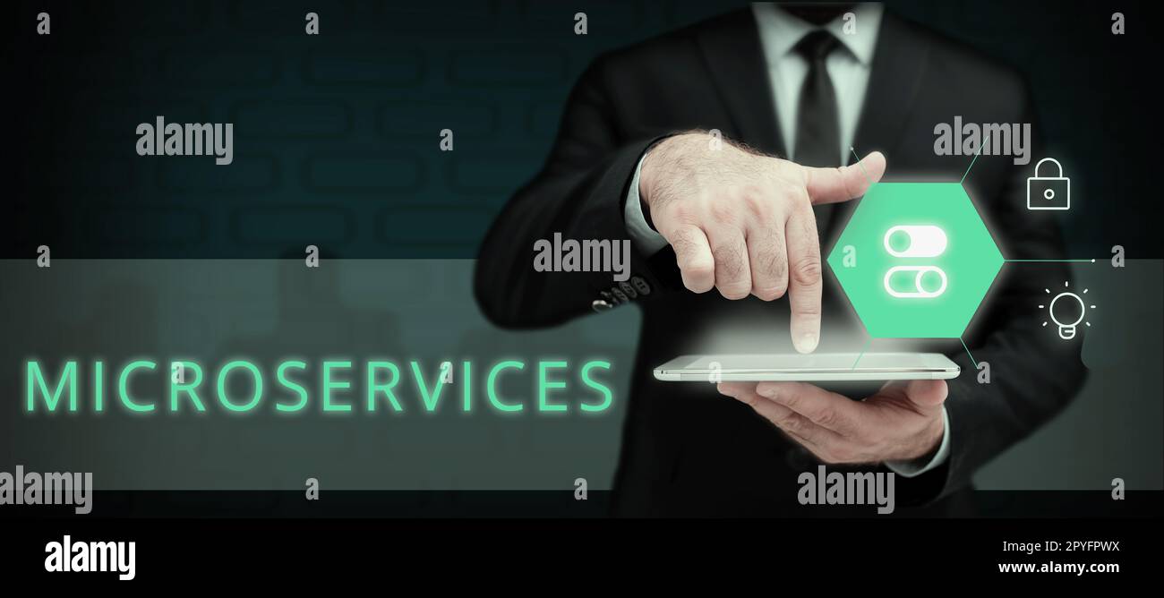 Sign displaying Microservices. Business concept Software development ...
