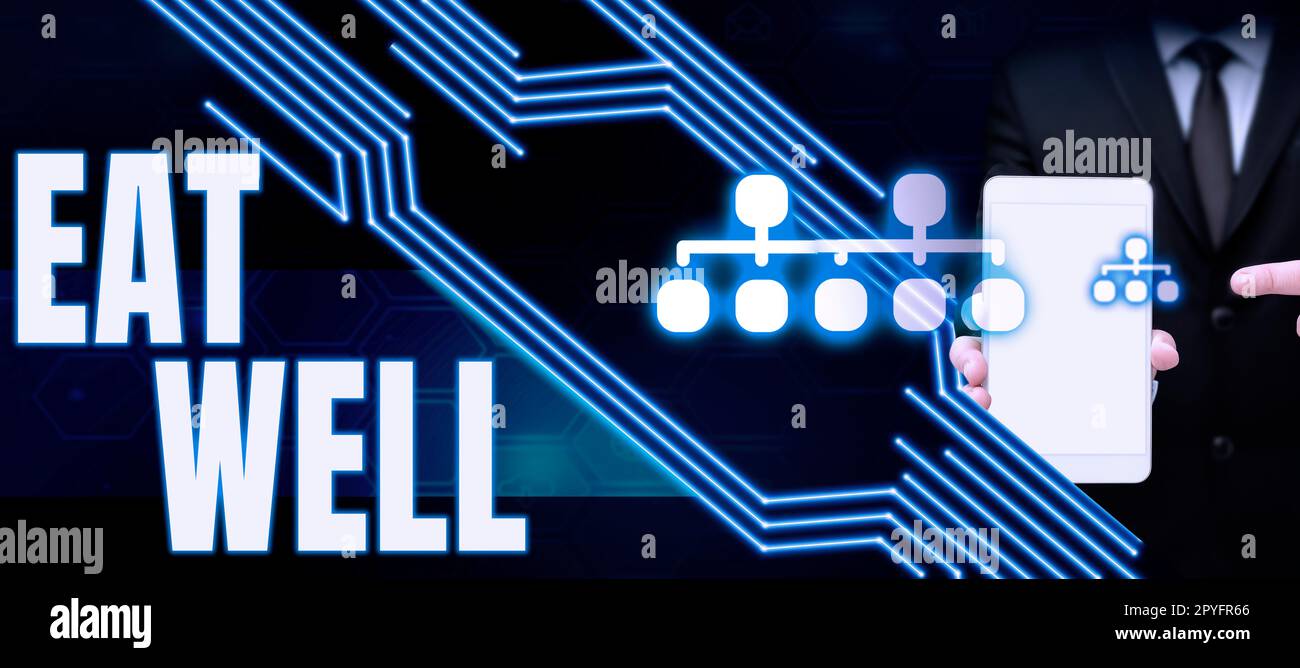 Writing displaying text Eat Well. Word for Practice of eating only ...