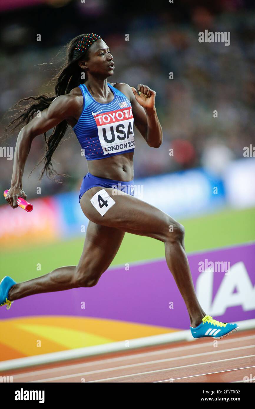 Jade O'Dowda running the 100m at the London 2017 World Athletics ...