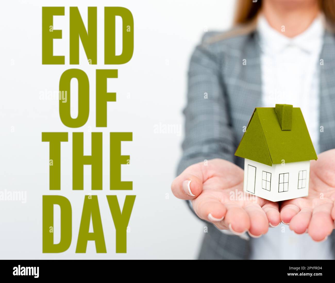 Hand writing sign End Of The Day. Business concept finishing today ...