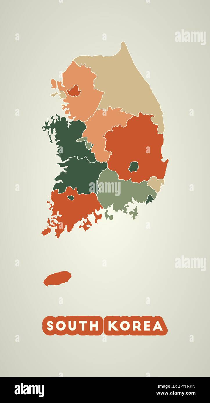 South Korea poster in retro style. Map of the country with regions in ...