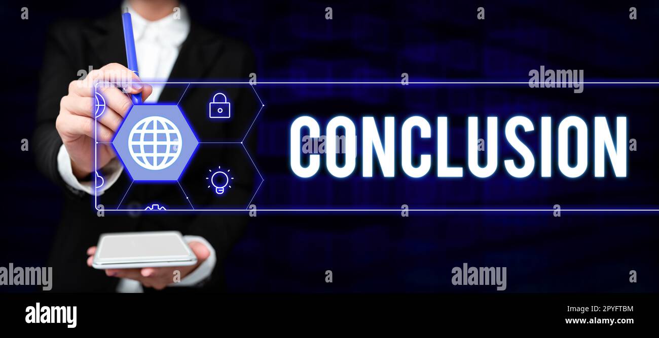Text sign showing Conclusion. Business showcase Results analysis Final ...
