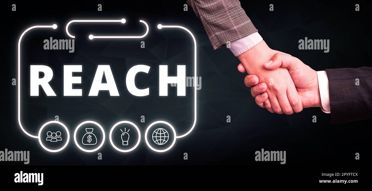 Writing displaying text Reach. Internet Concept the distance within ...