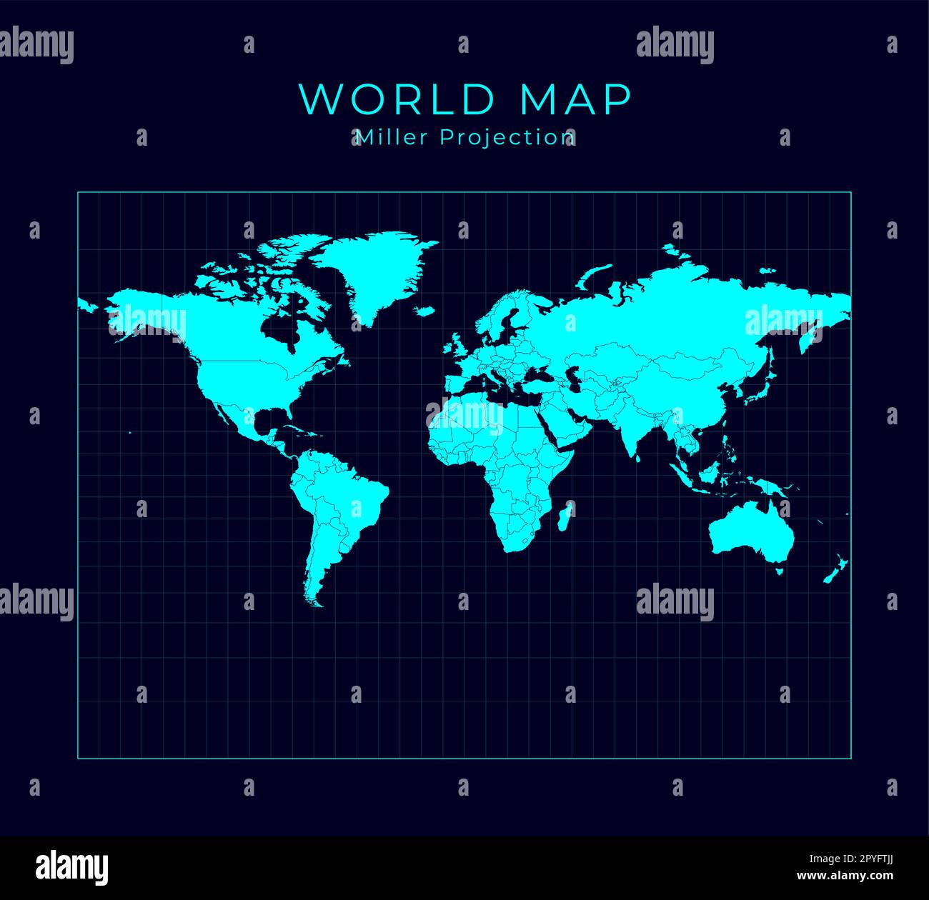 Map of The World. Miller cylindrical projection. Futuristic Infographic ...