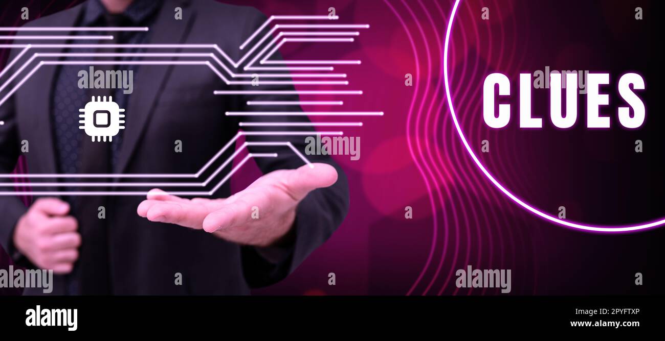 Writing displaying text Clues. Business concept Piece of evidence ...