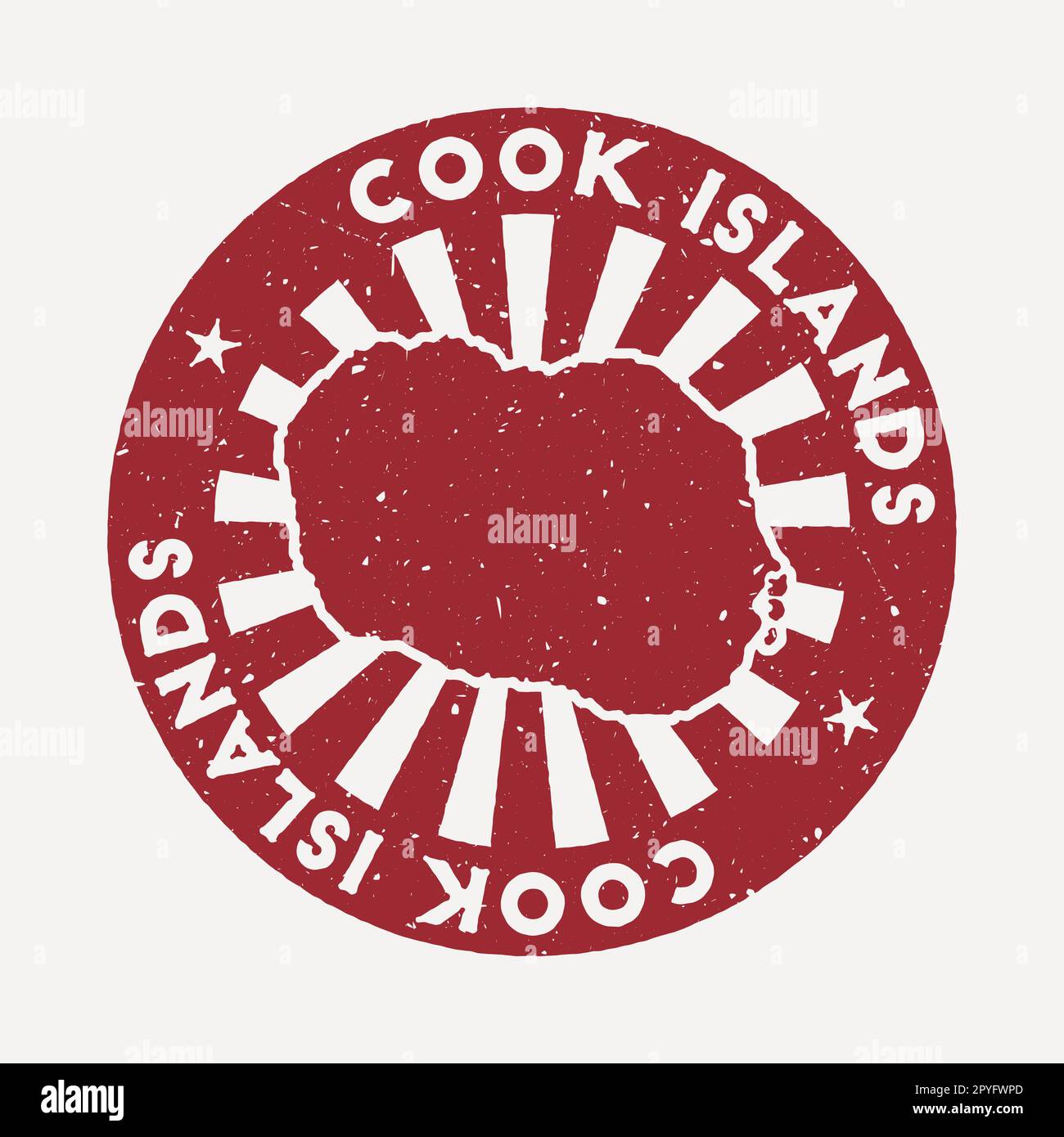 Cook Islands stamp. Travel red rubber stamp with the map of the island ...