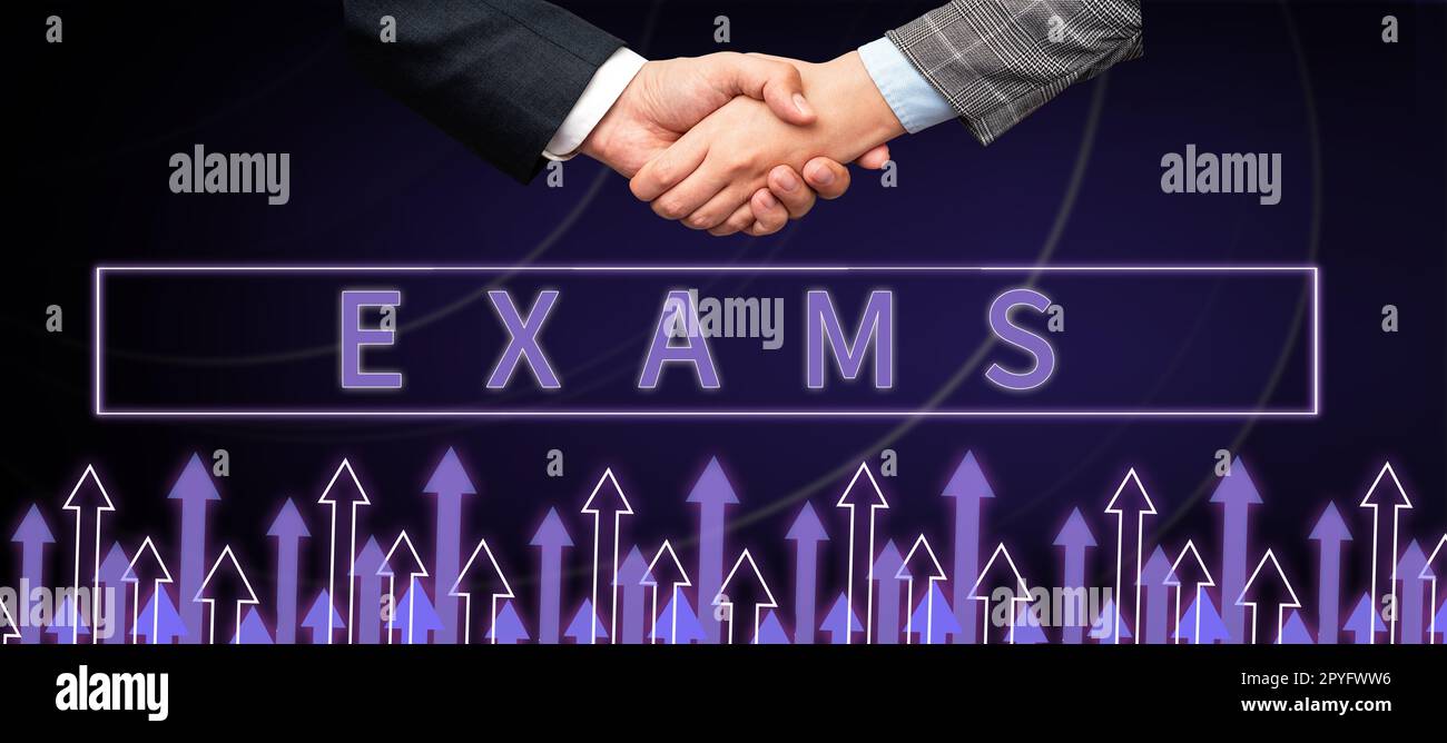 Hand writing sign Exams. Internet Concept test of a specified kind to ...