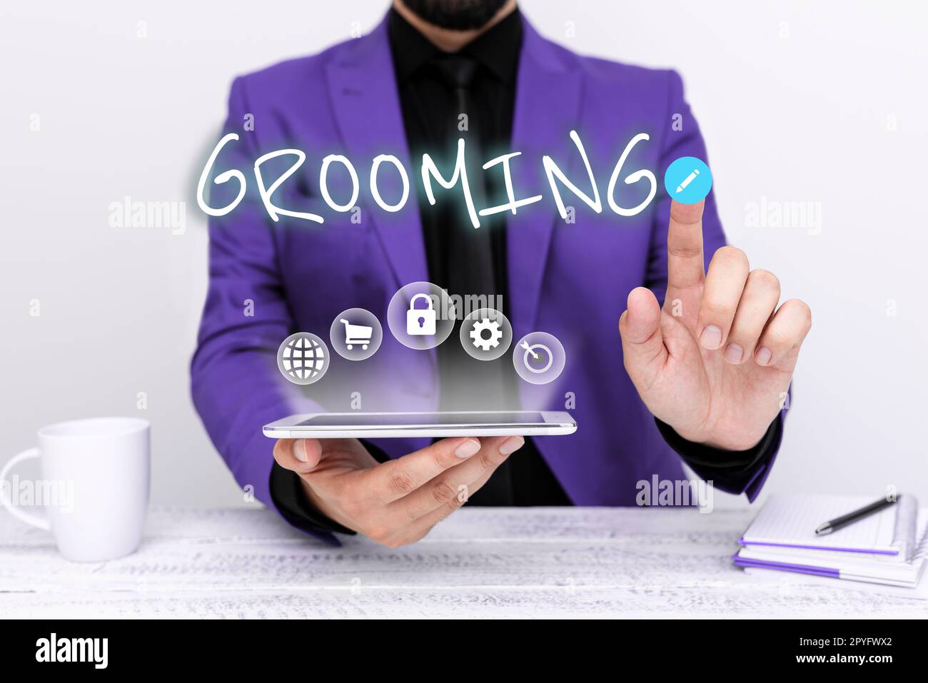 Hand writing sign Grooming. Word for hygienic care and enhancing the ...