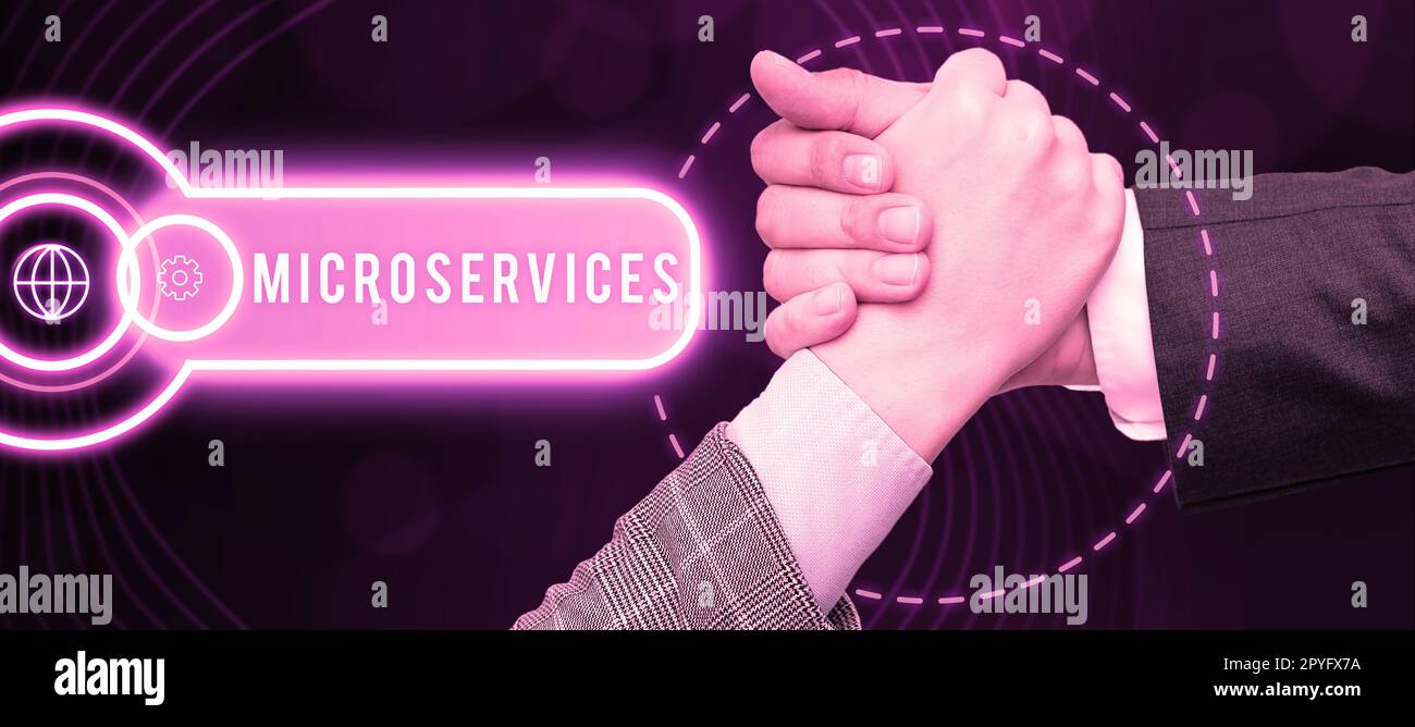 Hand writing sign Microservices. Word Written on Software development ...