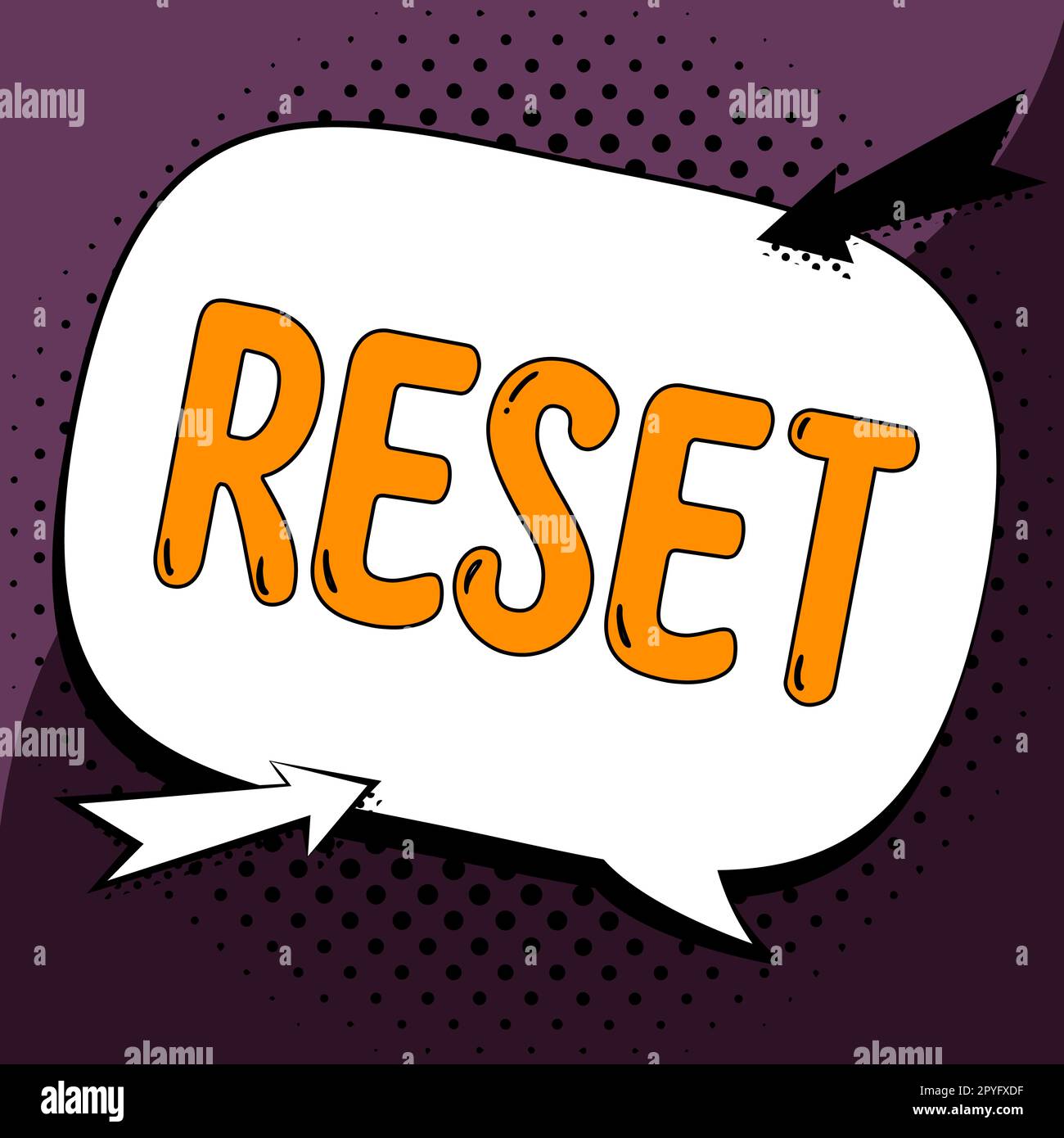 Text sign showing Reset. Word for cause device return to its factory ...