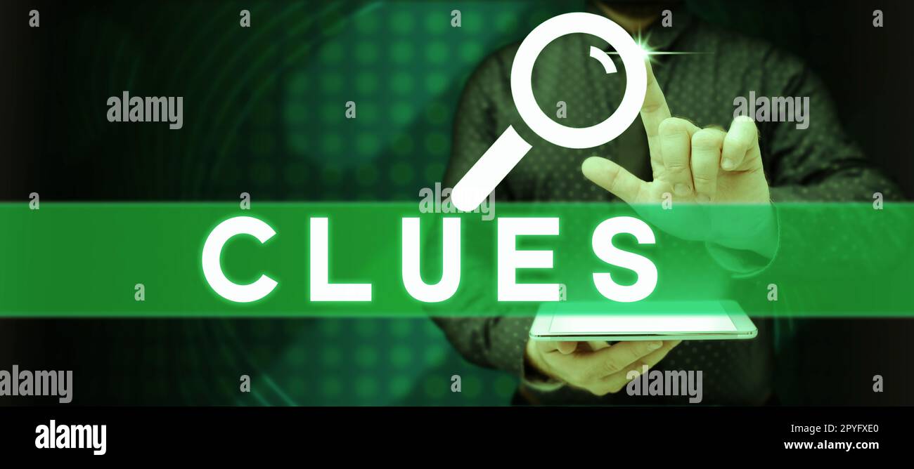 Conceptual display Clues. Word Written on Piece of evidence information ...