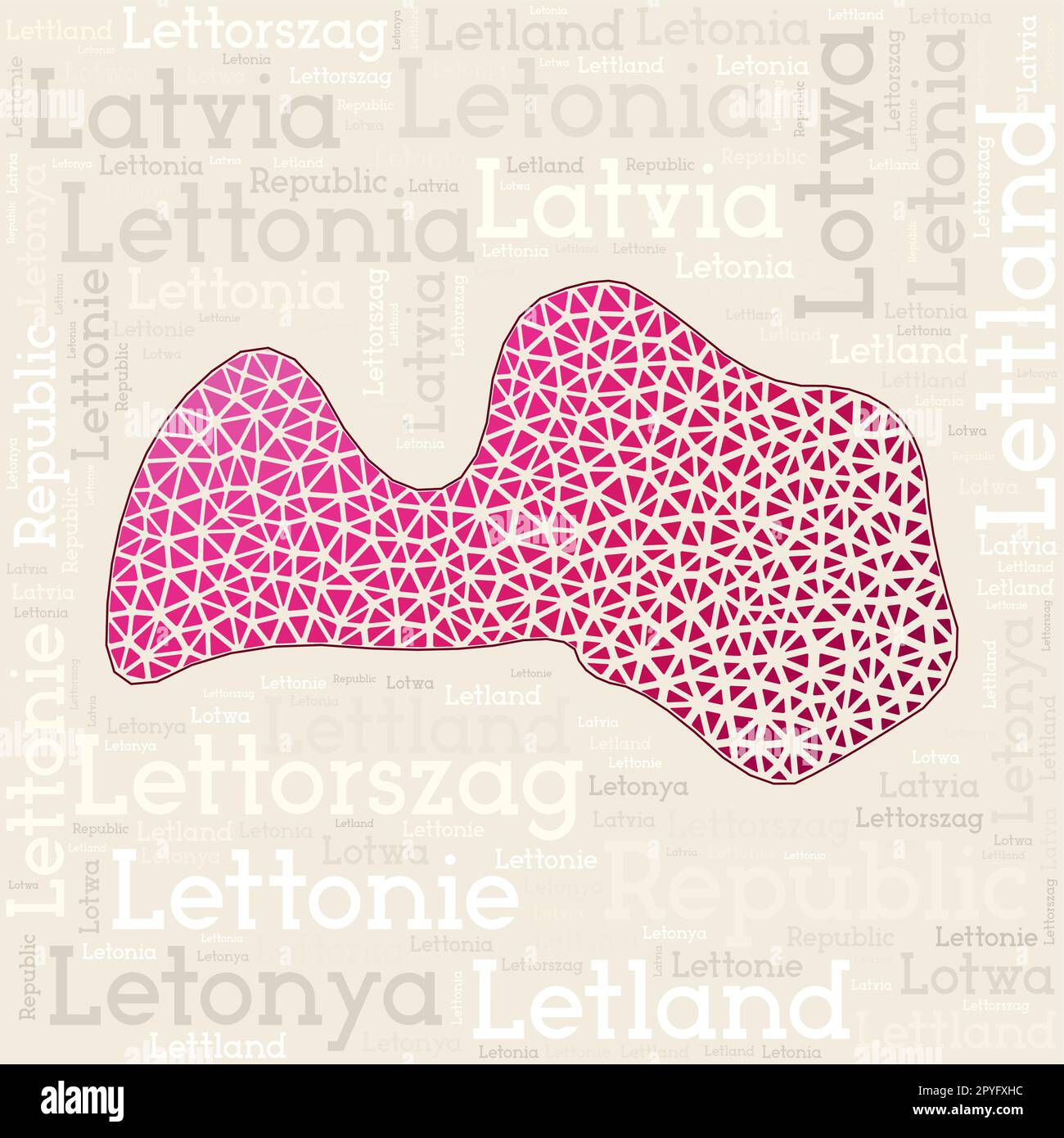 Latvia map design. Country names in different languages and map shape ...