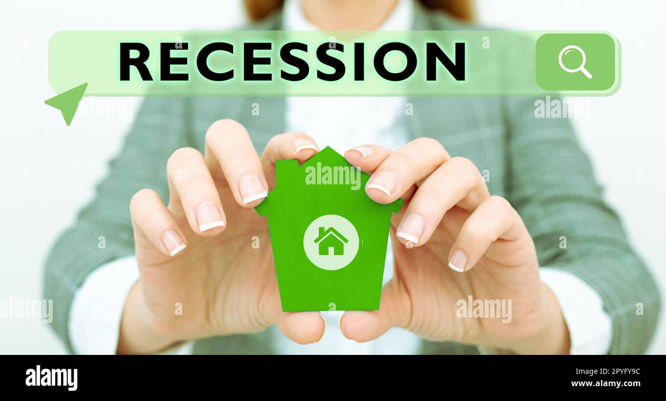 Inspiration showing sign Recession. Business concept the process of progressive decrease in ...