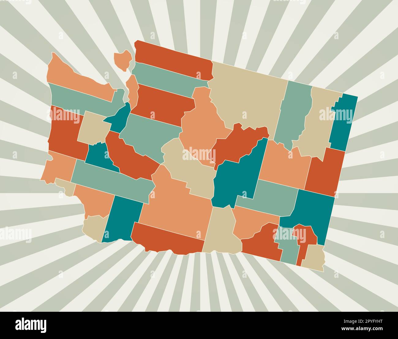 Washington map. Poster with map of the US state in retro color palette ...