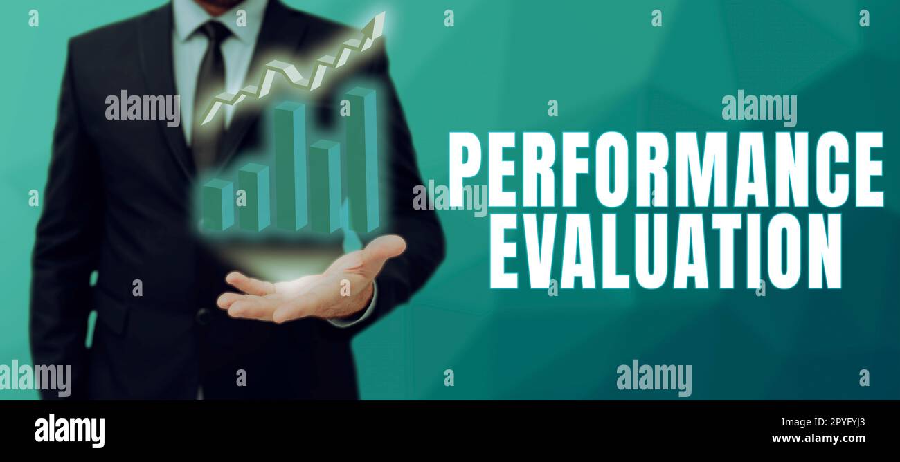 Hand writing sign Performance Evaluation, Business showcase the development and action planning ...