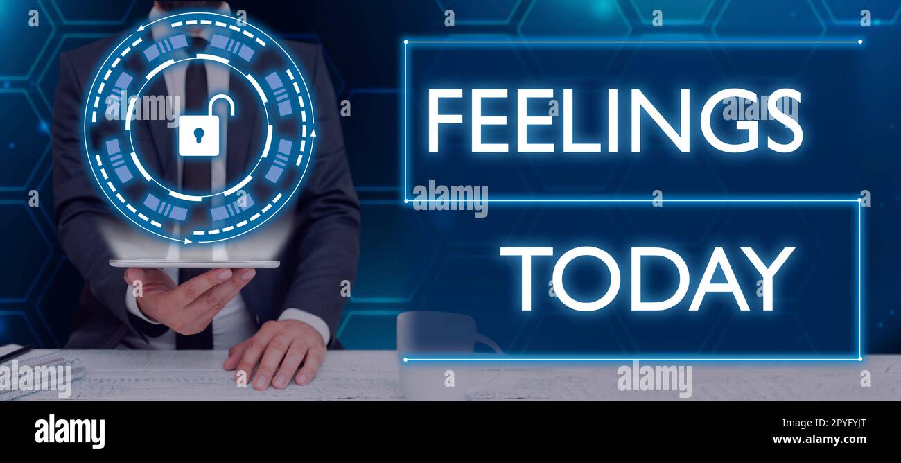 Hand writing sign Feelings. Business approach causing happy positive ...