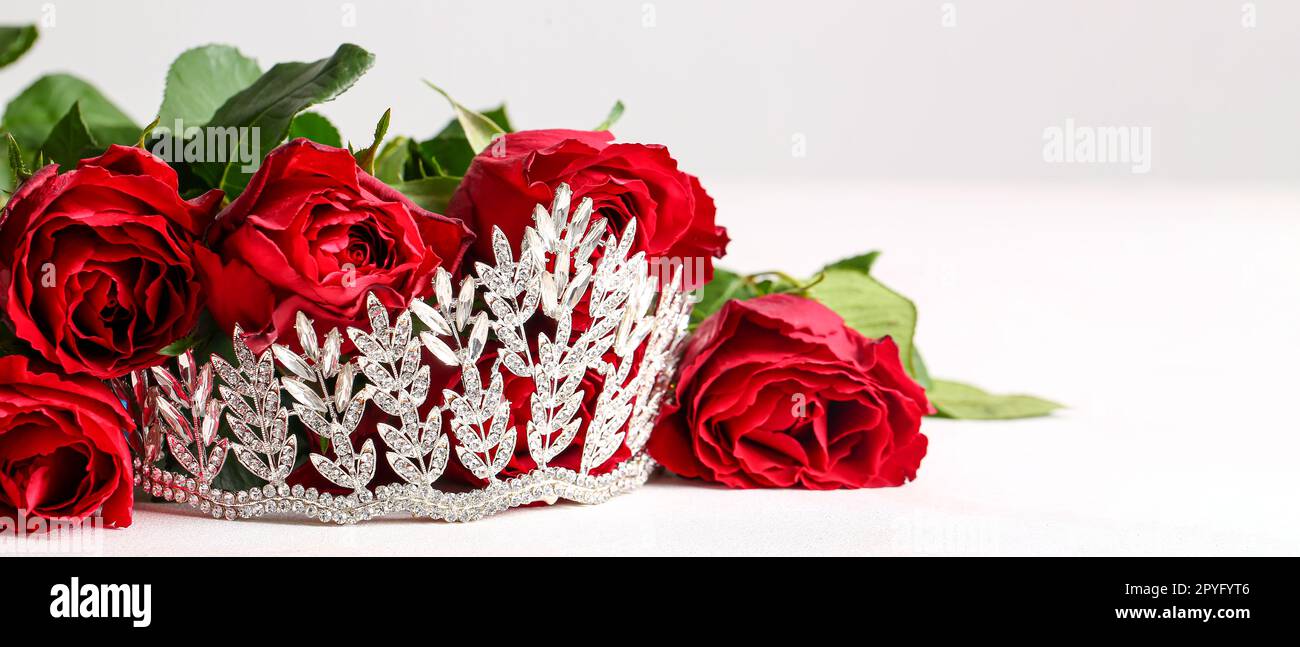 Beautiful tiara with red roses on white background. Prom concept Stock ...