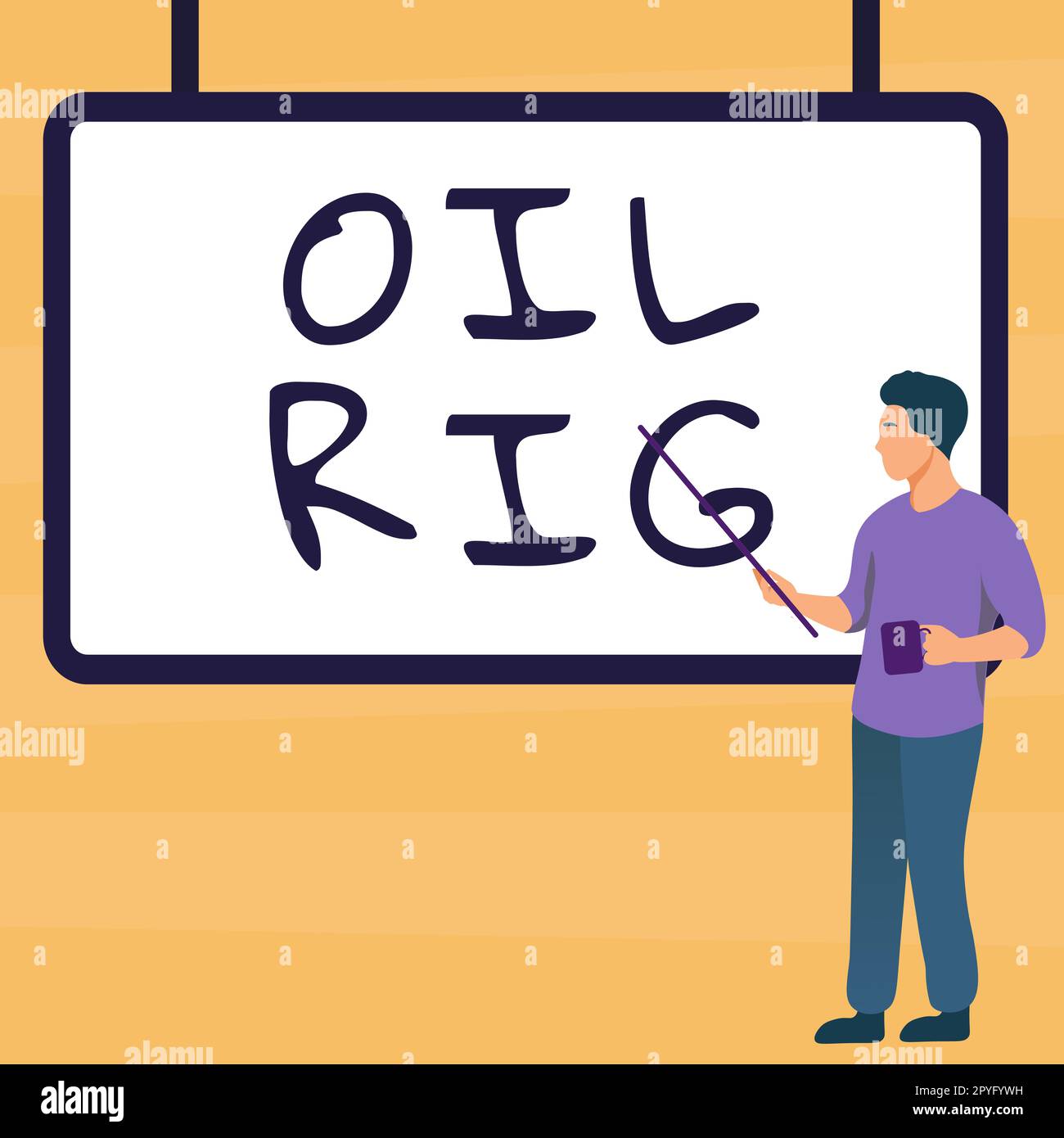 Text sign showing Oil Rig. Word Written on large structure with ...