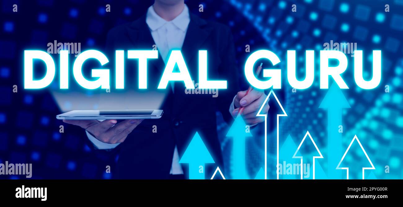 Text caption presenting Digital Guru. Business idea teacher and ...
