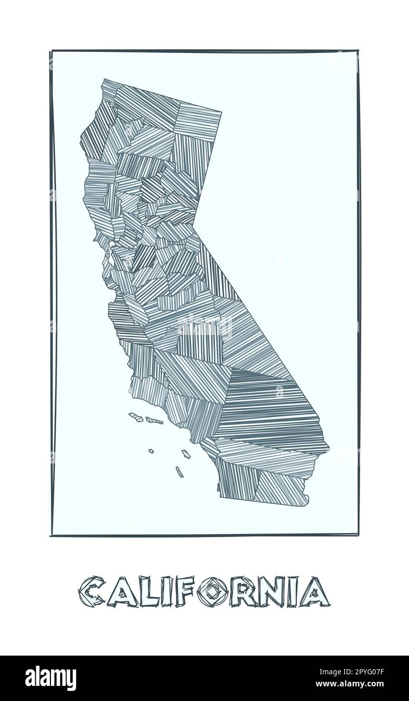 Sketch map of California. Grayscale hand-drawn map of the US state ...